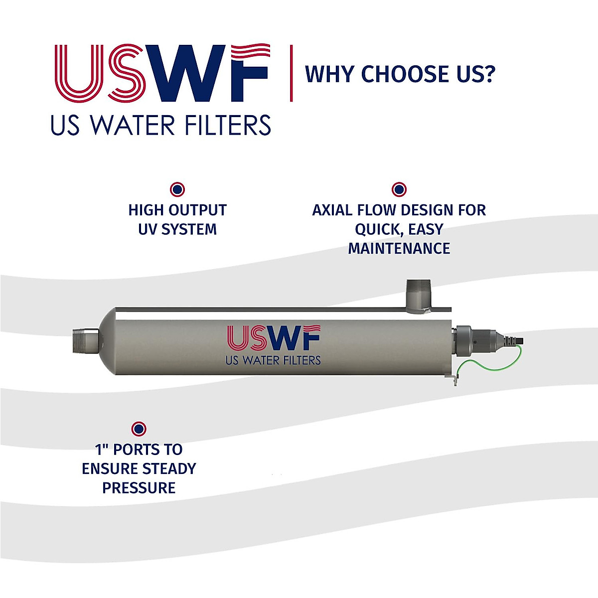 US Water Filters 4CR1 Ultraviolet Light Water System with Integrated Pre Filter - 8 GPM, 316L Stainless Steel, 9,000 hr lamp Life, 1" MNPT, 120V
