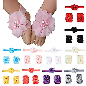 ZOCONE 10 Colors Baby Girl Headbands and Barefoot Flower Sandals Value Set Baby headbands Feet Accessories for Newborn Infants Toddlers Girls