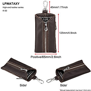 LFWATAXY Genuine Leather Key Holder Case - 6 Hooks with Coin Layer - Key Fob Cover - Ridge Key Holder - Leather Car Keychain