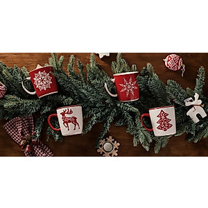 Bico Holly Jolly Ceramic Mugs, Set of 4, for Coffee, Tea, Drinks, Microwave & Dishwasher Safe