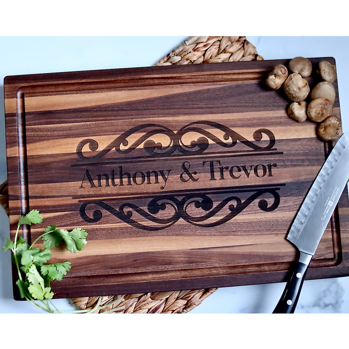 MODERN MADE DESIGNS Handmade Cutting Board, Personalized Bamboo, Walnut, Cherry or Maple Wood Engraved Boards USA Made, Customizable for Weddings, Anniversary, Housewarming, Kitchen Decor, Gift Idea