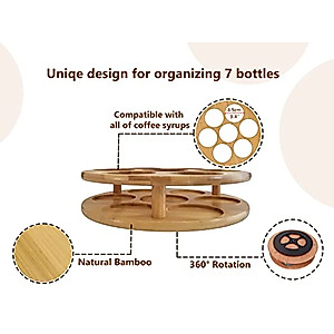 7 Bottles Capacity Coffee Syrup Rack- Rotating Syrup Bottle Holder Organizer- Kitchen Rack and Cobinet- Tabletop Freestanding Wine Rack- Lazy Susan for Bottle of Wine, Oil, Sauce, Alcohol