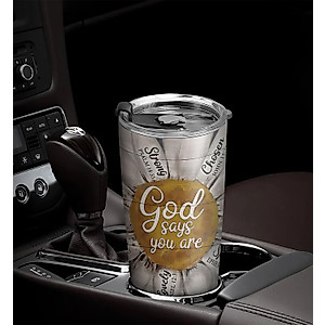20oz Daisy Flower Faith Tumbler, God Says You Are, Religious, Christian Gifts, Coffee Thermos for Women, Stainless Steel Double Wall Vacuum Insulated Coffee Mug, Travel Cup with Lid