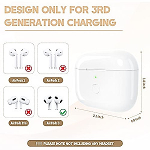 Rantuns Wireless Charging Case Replacement Compatible with AirPod 3rd Generation, Wireless Airpods 3rd Charger Case Built-in 600 mAh Battery with Bluetooth Pairing Sync Button Without Earbuds, White