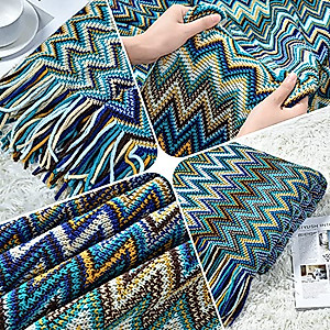 Cozary Woven Throw Blanket Reversible Cotton Bohemian, Tapestry Outdoor Knitted Tassel Blankets,Soft Cozy Lightweight Couch Decorative afghans Throw Blankets, Bed, Sofa,50 * 60 inches