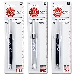 Excel Blades Soft Grip Craft Knife Set, Soft Grip Fine Point Angled Blades for Precision Cutting & Trimming, Multi-Purpose Hobby, Scrapbooking, and Crafting Tools, Grey, 3-Pack