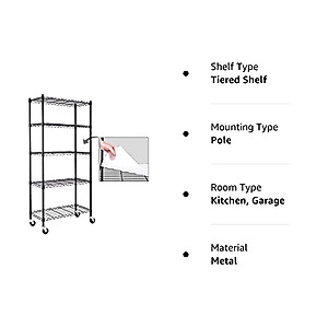 EFINE 5-Shelf Shelving Units and Storage on 3'' Wheels with 5-Shelf Liners, NSF Certified, Adjustable Heavy Duty Carbon Steel Wire Shelving Unit (30W x 14D x 63.7H) Pole Diameter 1 Inch
