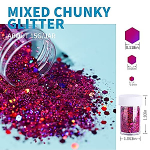 Chunky Glitter, LEOBRO 18 Jars Glitter, Mixed Fine Chunky Glitter for Crafts, Craft Glitter for Resin, Holographic Iridescent Glitter Bulk, Glitter for Tumbler Nail Jewelry DIY Art Crafts, Total 270g