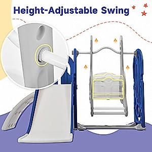 Toddler Swing and Slide Set 5 in 1 Kids Climber Slide Playset with Basketball Hoop Indoor & Outdoor Playground Freestanding Slide Combination for Babies Boys Girls, Blue