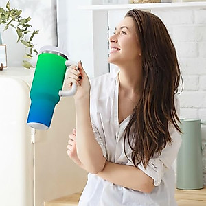 MCHIVER Green Blue Gradient 30 oz Tumbler with Handle and Straw Stainless Steel Vacuum Water Bottle Leak-proof Travel Coffee Mug Insulated Cup for Office Home Car