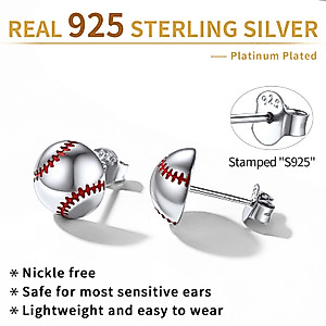 ChicSilver Baseball Earrings for Women 925 Sterling Silver Ball Stud Earrings for Women Men Sports Accessories Jewelry Fans Gift