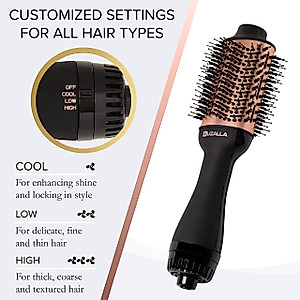 Professional Blow Dryer Brush Hair Styler by UZALLA | Powerful Frizz-Eliminating Ionic Hair Dryer Brush | Hot Air Brush Dryer and Volumizer for Women | Dual-Action Bristles, & 75MM Oval Shape