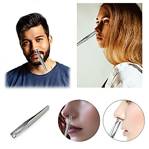 1 Pack Nose Hair Tweezers with PU Pouch, Stainless Steel Nasal Clippers with Safety Round Head, Brows Facial Nose Hair Tweezers for Men Women