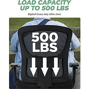 Big and Tall Office Chair 500lbs, Ergonomic Computer Chair Height Adjustable Mesh Chair Heavy Duty Chair, Wide Seat Computer Executive Desk Chair with Adjustable Armrest, Lumbar Support, Black