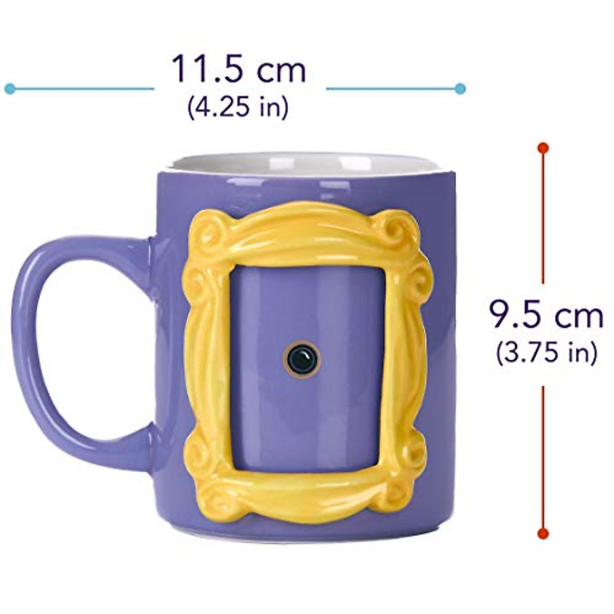 Paladone Friends Friends TV Show Coffee Mug, Monica's Purple Door Yellow Peephole Frame Design. Friends Coffee Cup, Friends Tv Show Merchandise