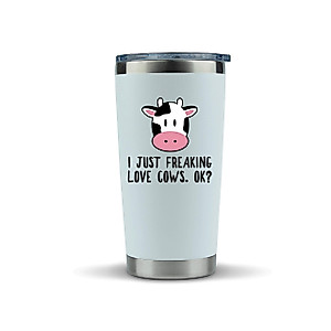 KLUBI Cow Gifts Coffee Tumbler- 20oz Tumbler for Coffee or Wine - Gift Idea for Cow Lovers, Themed Gifts, Print, Cup, Accessories, Stuff, Farm Animal