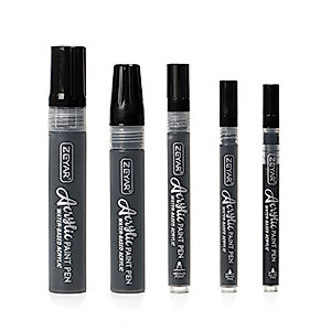 ZEYAR Acrylic Paint Marker Pens, 5 Different Point: Extra Jumbo Felt(15mm),Jumbo Felt(10mm), Medium Bullet(2-3mm), Fine(1mm), Extra Fine(0.7mm) (5 Black)
