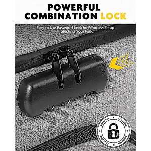 SafeDelux Insulated Lunch Bag with Combination Lock, Durable Lunch Bag Leakproof Cooler Bags Large Insulated Lockable Lunch Bag with Adjustable Shoulder Strap for Men Women (Grey)
