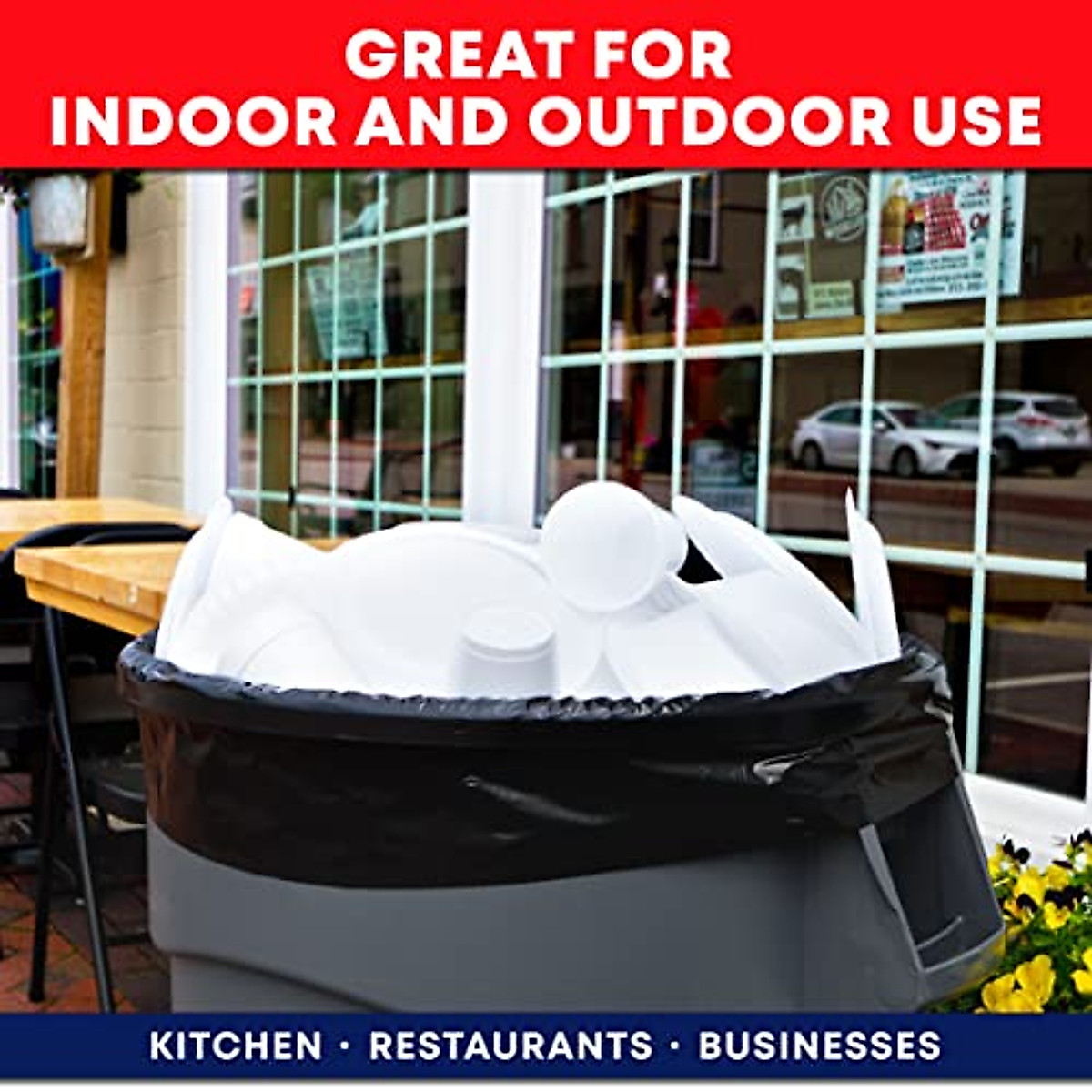 55-60 Gallon Trash Bags, (Value Pack 100 Bags w/Ties) Large Black Outdoor Trash Bags, Extra Large Trash Can Liners, 60 Gal, 55Gal, 50 Gallon Trash Can Liner Capacity