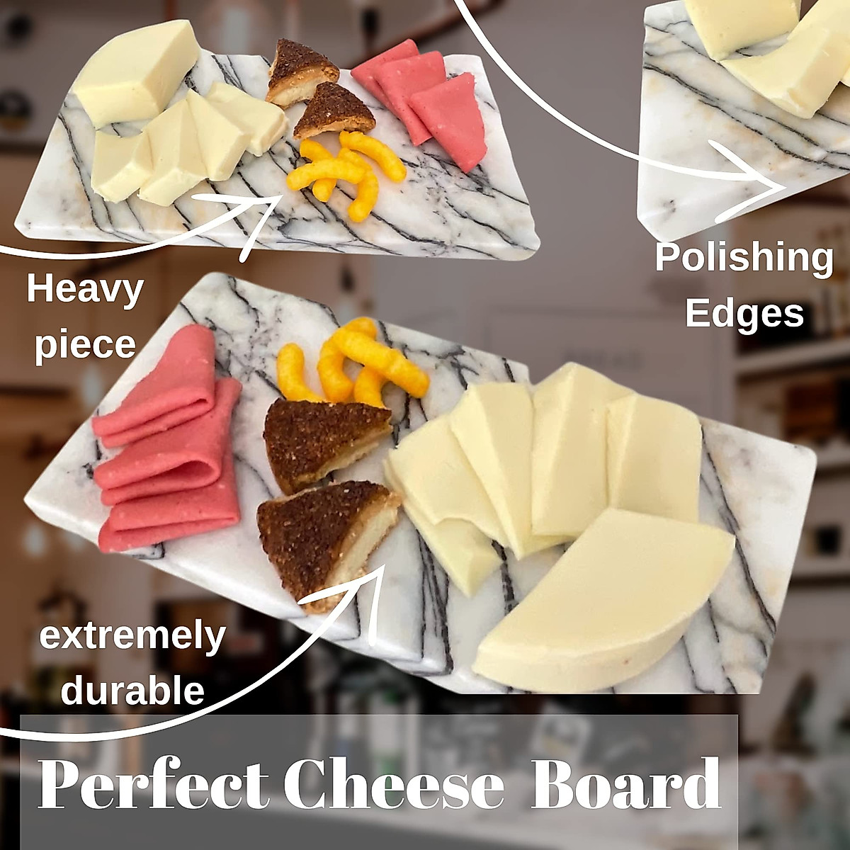 QaaN WooD Multifunctional Marble Slab Stone Serving Tray for Charcuterie,Meet,Pastry,Perfect White Cheese Board and Cutting Board, Tray,ative Tray,Vanity