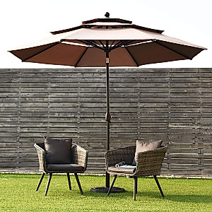 Tangkula 10 Ft 3 Tier Patio Umbrella, Outdoor Umbrella W/Double Vented, Market Table Tilt Umbrella with Crank, Outdoor Aluminum Umbrella for Market, Backyard, Pool, Garden