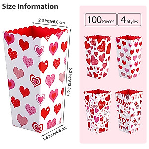 MIMIND 100 Pieces Valentine's Day Popcorn Boxes Love Heart Conversation Treat Candy Goodie Boxes Cardboard Popcorn Container for Valentine Wedding Birthday Party Supplies, 4 Designs