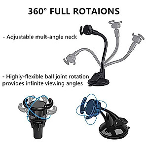 LEWOTE Universal Car Phone Mount[Dashboard/Windshield/Air Vent Cell Phone Holder 3in1][Strong Suction Cup][Gift 2Pcs Collapsible Grip]