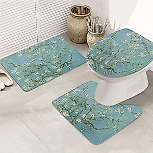 Almond Blossom by Vincent Van Gogh Paintings Bathroom Rugs Mats Set 3 Piece Soft Bath Mat Contour Mat Toilet Lid Cover