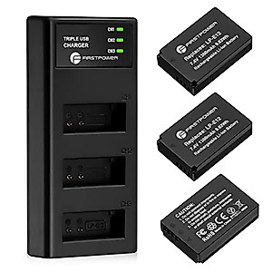 FirstPower LP-E12 Battery 3-Pack and Triple Slot Charger for Canon EOS M50, M50 Mark II, M, M2, M10, M100, M200, Rebel SL1, PowerShot SX70 HS Digital Cameras