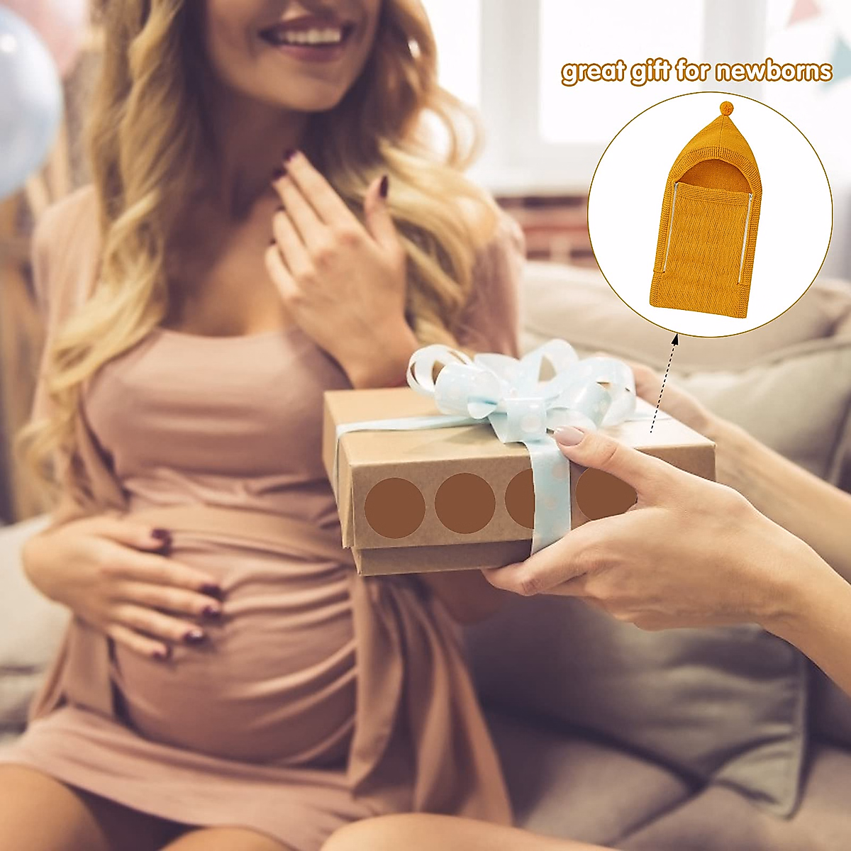 Newborn Baby Swaddle Blanket Knitted Baby Hooded Sleeping Bag Soft Warm Stroller Wrap Cozy Receiving Blanket for 0-6 Months Boys Girls (Yellow)