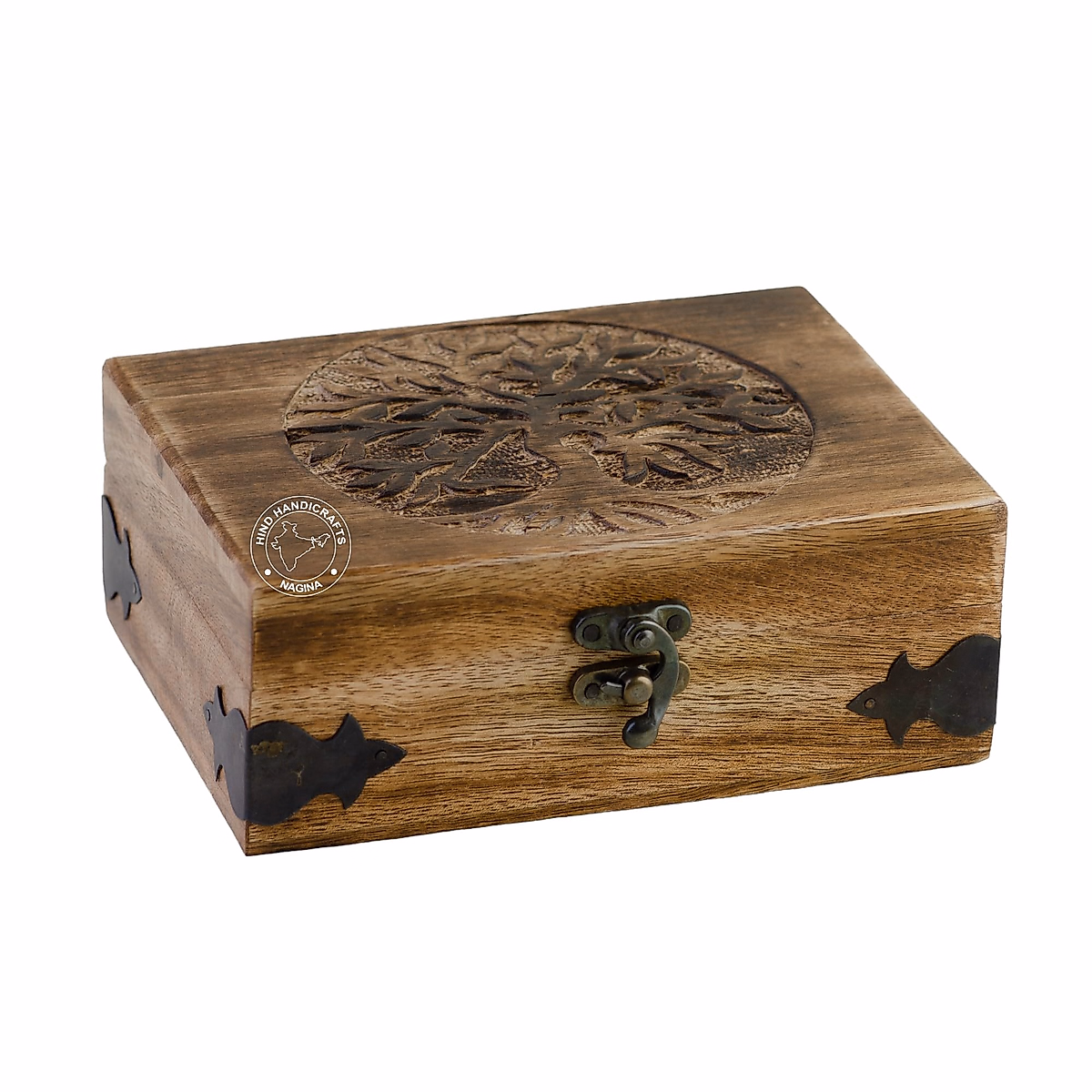 Antique Handmade Wooden Urn Tree of Life Engraving Handcarved Jewellery Box for Women-Men Jewel | Home Decor Accents | Decorative Boxes | Storage & Organiser (7" x 5" x 2.5", Tree - 2)