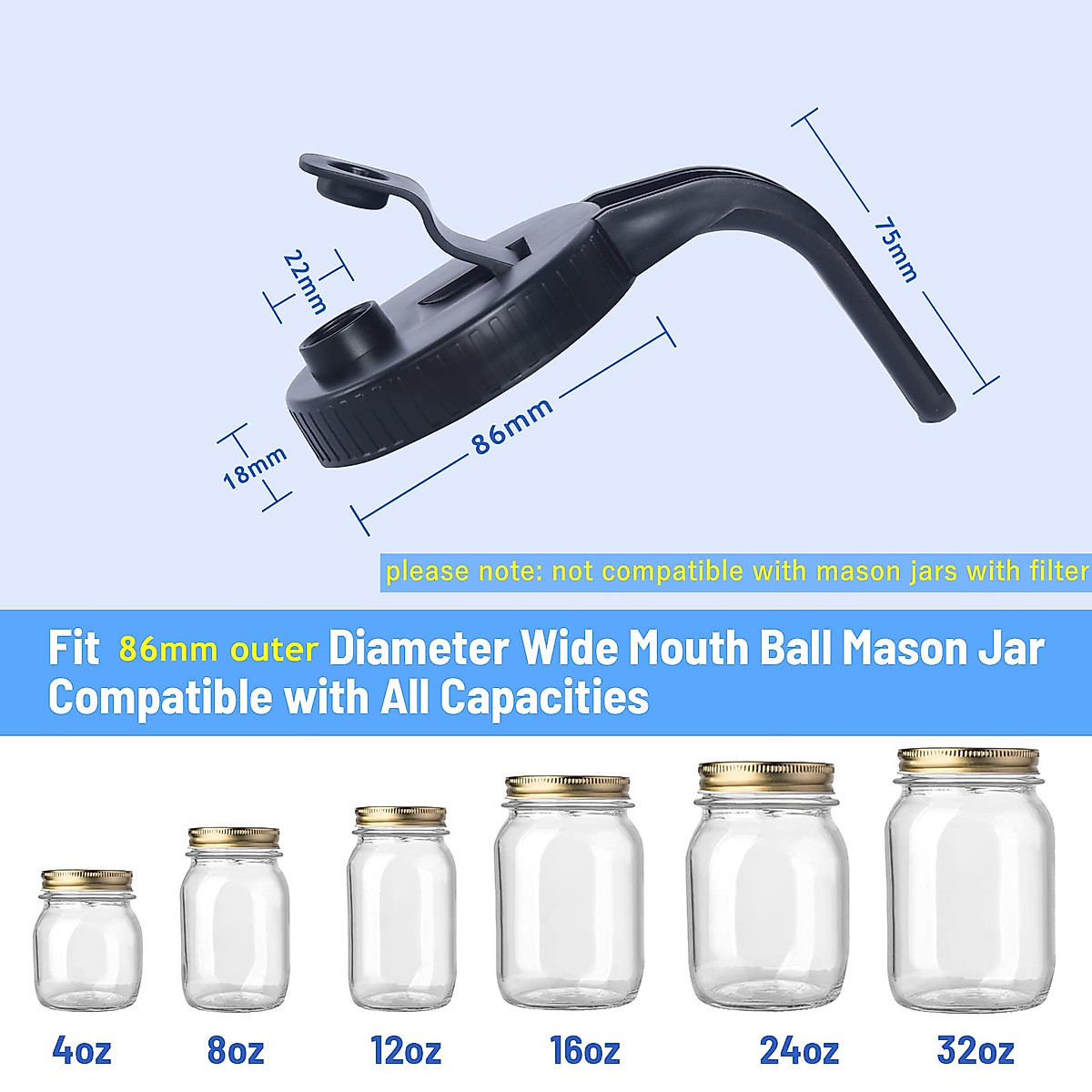 MIJAYENV 2 Pack Wide Mouth Mason Jar Lids with Handle Flip Cap Lids for Mason Jar Easy to Pour Spout,Airtight & Leak-proof Seal,Reusable Canning Lids for Drink,Pour,Sip,Store (Black)