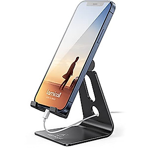 Adjustable Cell Phone Stand, Lamicall Desk Phone Holder, Cradle, Dock, Compatible with iPhone 14, Plus, Pro, Pro Max, 13 12 X XS,4-8" Phones, Office Accessories, All Android Smartphone, Black
