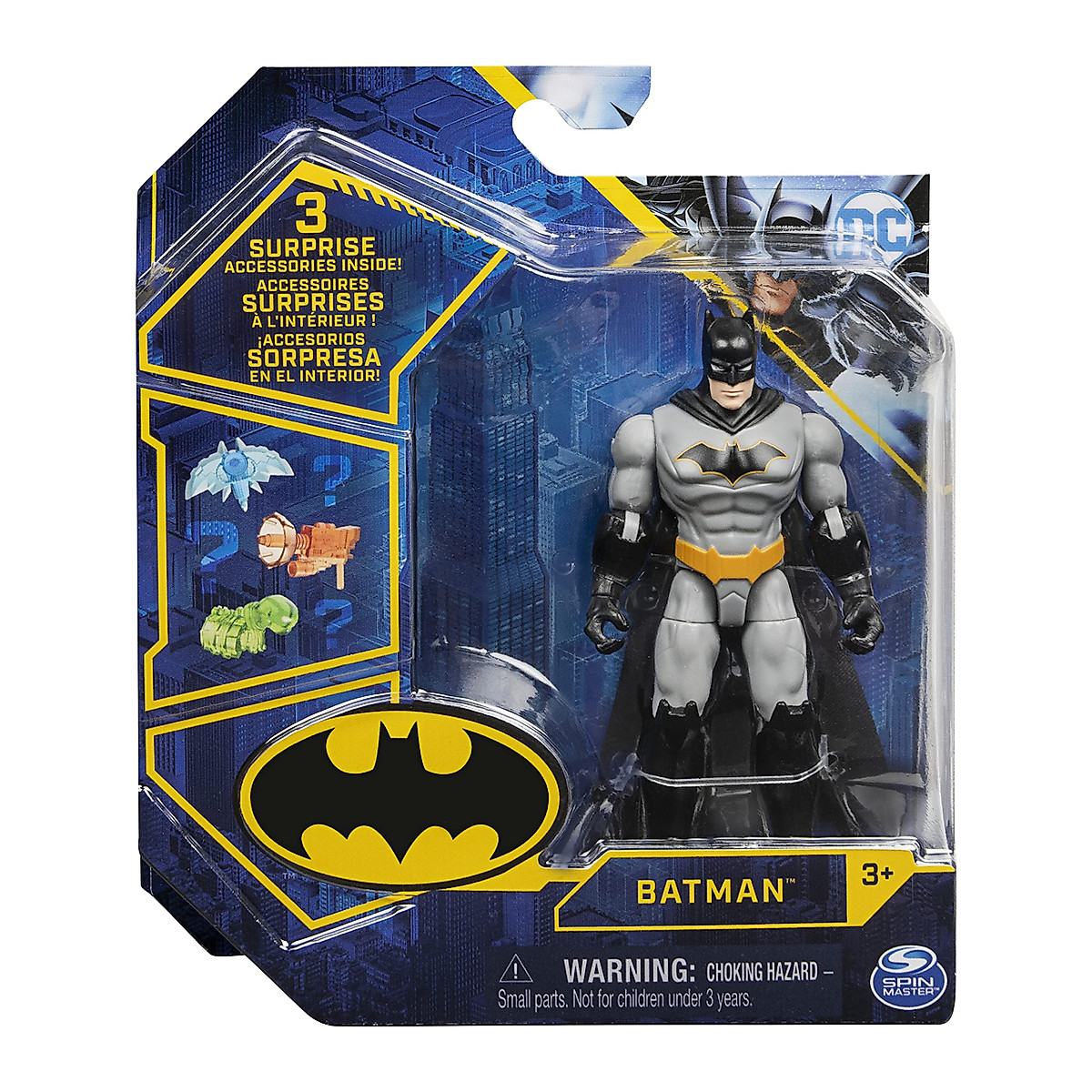 DC Comics Batman 4-inch Action Figure with 3 Mystery Accessories, for Kids Aged 3 and up