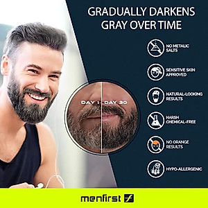 MENFIRST - Gray Darkening Beard Balm - Leave-in Conditioner - Works on Sensitive Skin - Gradually Reduces White or Gray hair Infused with Keratine, Collagen and Vitamin E. - Natural Looking Results