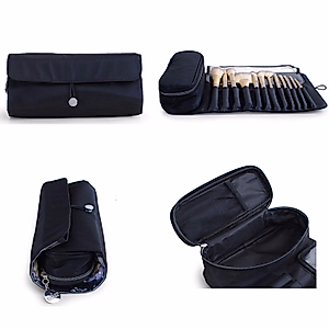 Warmstore Makeup Brush Bag, Travel Makeup Brush Case Makeup Brush Holder Organizer Cosmetic Bag Portable Roll Up Brush Storage Bag for Makeup Brushes and Cosmetic Essentials (Black)