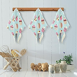 ALAZA Cute Cupcake Dish Towels Set of 6,Dish Bar Tea Towel Dishcloths Washable Fast Drying Dish Cloth Reusable Cleaning Cloth,11 x 11 inches