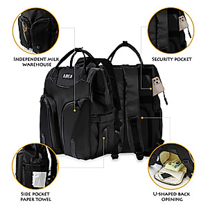 LZCJ Multi-Functional Large-Capacity Travel Backpack, Diaper Bag, Pregnant Woman, Baby, Diaper Changing Bag, Equipped with Thermal Insulation Pocket（Black）