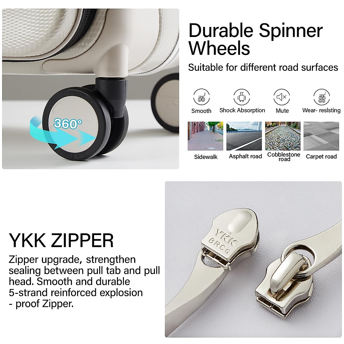 Hanke Carry On Luggage, Suitcase with Wheels & Front Opening, 20in Spinner Luggage Built in TSA Aluminum Frame PC Hardside Rolling Suitcases Travel Bag - Ivory white