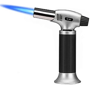 Refillable Butane Torch, Cooking Flame Stable & Adjustable, with Safety Lock, Fit All Gas, for Desserts, Creme Brule, BBQ Baking,Welding. (Gas not Includ, 4.72x1.8x5.7 inches), Black, SF-507