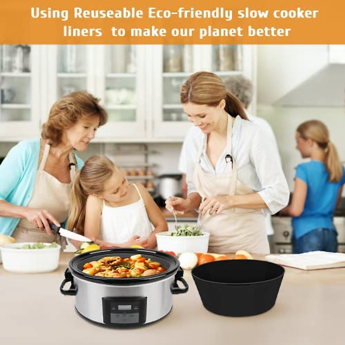 Slow Cooker Liners fit Crock-Pot 6 Quart Oval Slow Cooker,Reusable & Leakproof Dishwasher Safe Cooking Liner for 6 QT Crock Pot (1pcs-grey-6QT)