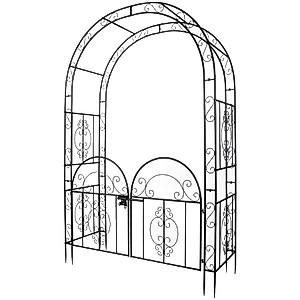 Stonehomy 84in High Metal Garden Arbor with Gate, Heavy Duty Wide Garden Arch, Metal Arch Trellis with Gate for Climbing Plant, Wedding, Outdoor Patio Décor, Black(84"x52.4"x19")