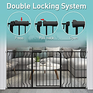 WAOWAO Baby Gate 57.48-62.20" Extra Wide Pressure Mounted Walk Through Swing Auto Close Safety Black Metal Toddler Kids Child Dog Pet Puppy for Stairs,Doorways,Kitchen