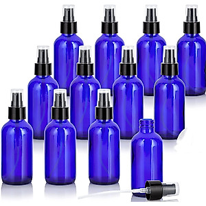 4 oz / 120 ml Cobalt Blue Glass Boston Round Bottle with Black Treatment Pump (12 Pack)