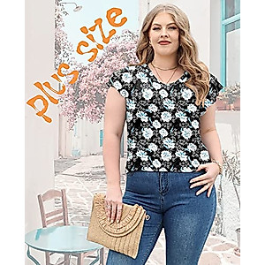 Shirts for Women Summer V Neck Ruffle Sleeve Tunic Tops to Wear with Leggings XL