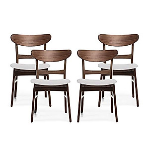 Christopher Knight Home Helen Mid-Century Modern Dining Chairs (Set of 4), Polyester,Rubberwood, Light Beige, Walnut