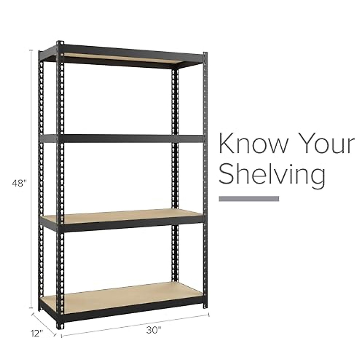 Space Solutions 1000 Riveted Steel Shelving 4-Shelf Unit, 12D x 30W x 48H, Black