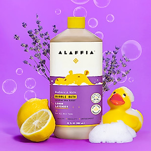 Alaffia Babies and Kids Bubble Bath, Gentle Baby Essentials for Delicate Skin, Cleansing & Calming Bubbles, Plant Based Formula, Vegan, Lemon Lavender (2 Pack - 32 Fl Oz Ea)