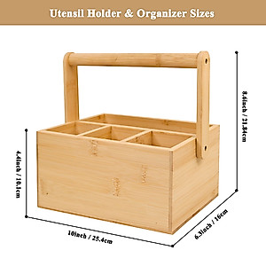 MITUKIYOUNG Utensils Holder, Caddy Cutlery Holder Silverware, Utensils Organizer, Bamboo Utensil Holder And Organizer with Handle, Utensil Holder for Party, Basket Holder for Kitchen Table, Cabinet