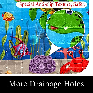 Shower Bath Mat (14.7x26.9 in) Cartoon Turtle Underwater Massage Textured Rectangle for Bathroom Showers, Tub